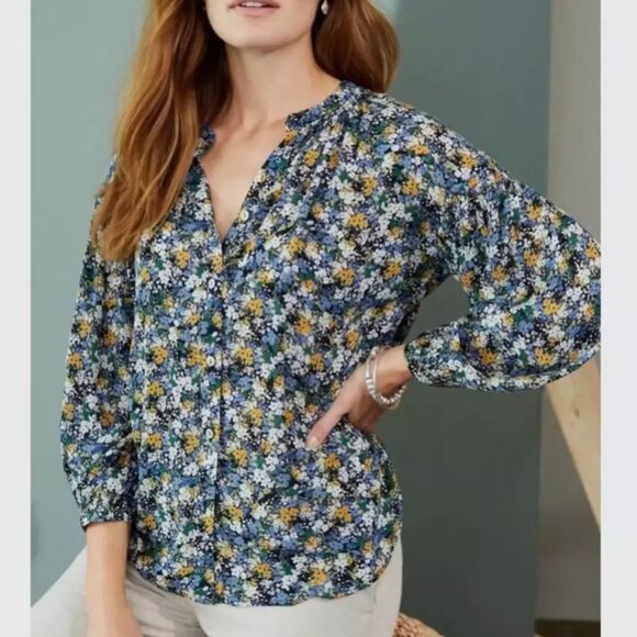 J. Jill | Tops | J Jill Buttondown Shirt Womens Blue Ditsy Floral Long ...
